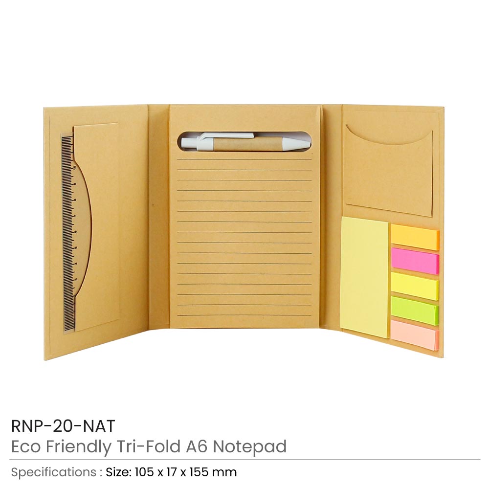 Tri-Fold Notepad with Sticky Notes, Pen, Card Slot and Ruler ...